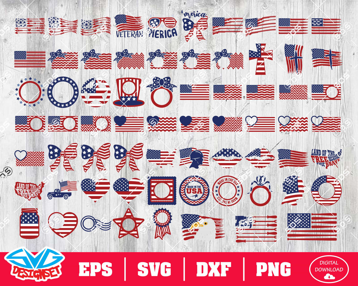 US Flag Bundle Svg, Dxf, Eps, Png, Clipart, Silhouette and Cutfiles