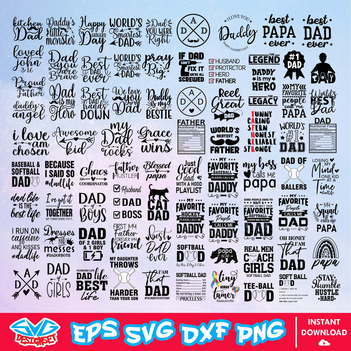 Happy Father's Day Bundle Svg, Dxf, Eps, Png, Clipart, Silhouet...