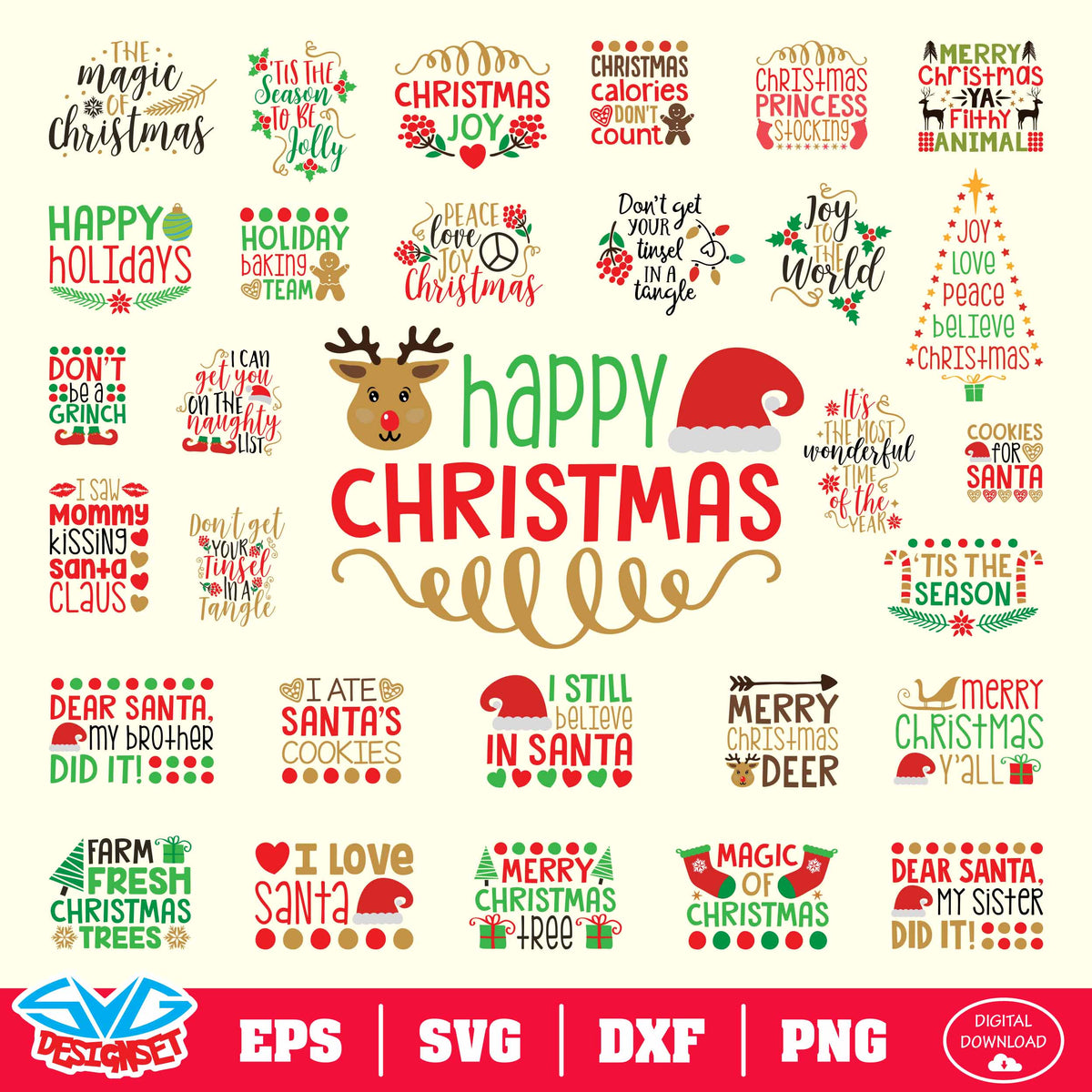 Christmas Big Bundle Svg, Dxf, Eps, Png, Clipart, Silhouette and Cu...