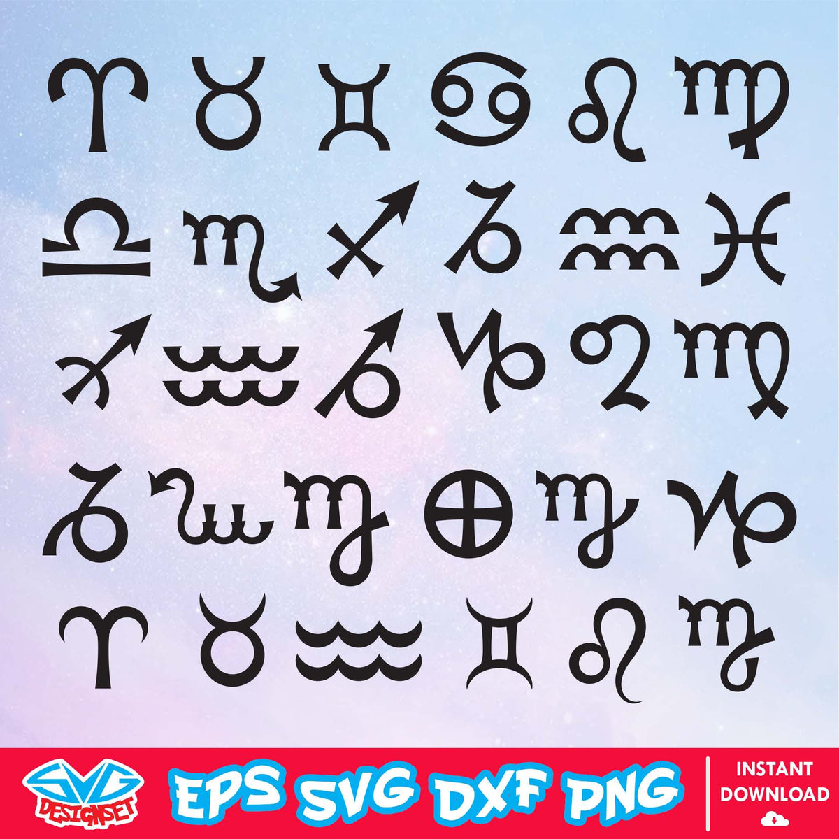 Astrology Symbols Svg, Dxf, Eps, Png, Clipart, Silhouette and Cutfiles
