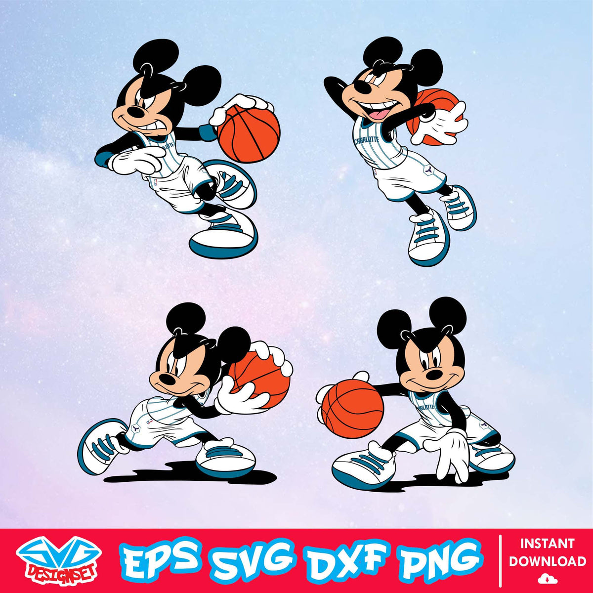 Charlotte Hornets Mickey Mouse Disney SVG, NBA SVG, Disney SVG, Vector