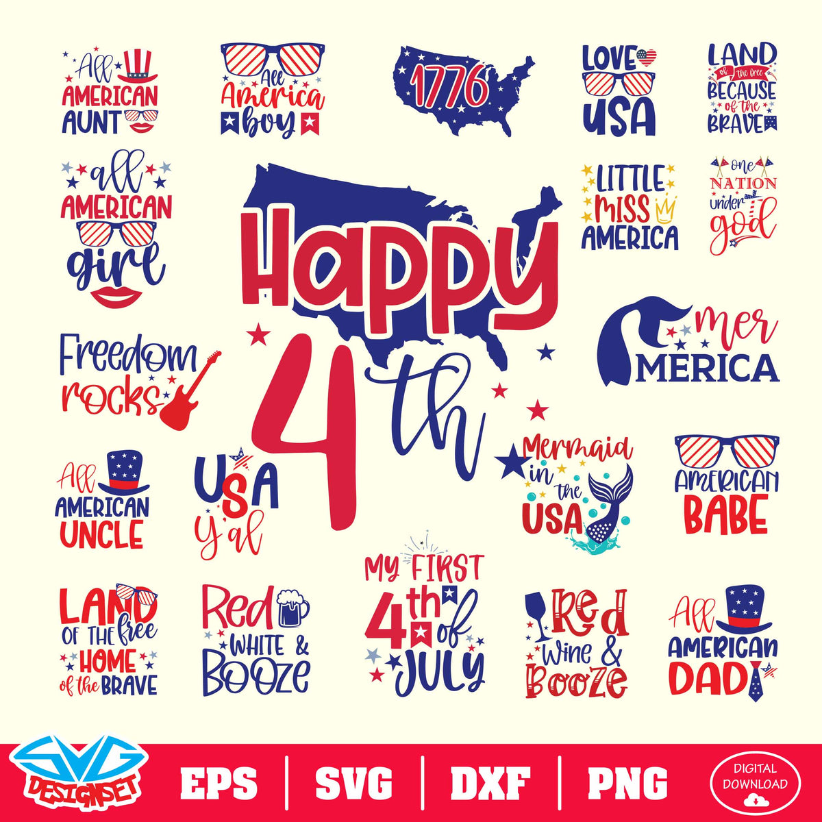 Fourth of July Svg, Dxf, Eps, Png, Clipart, Silhouette and Cutfiles