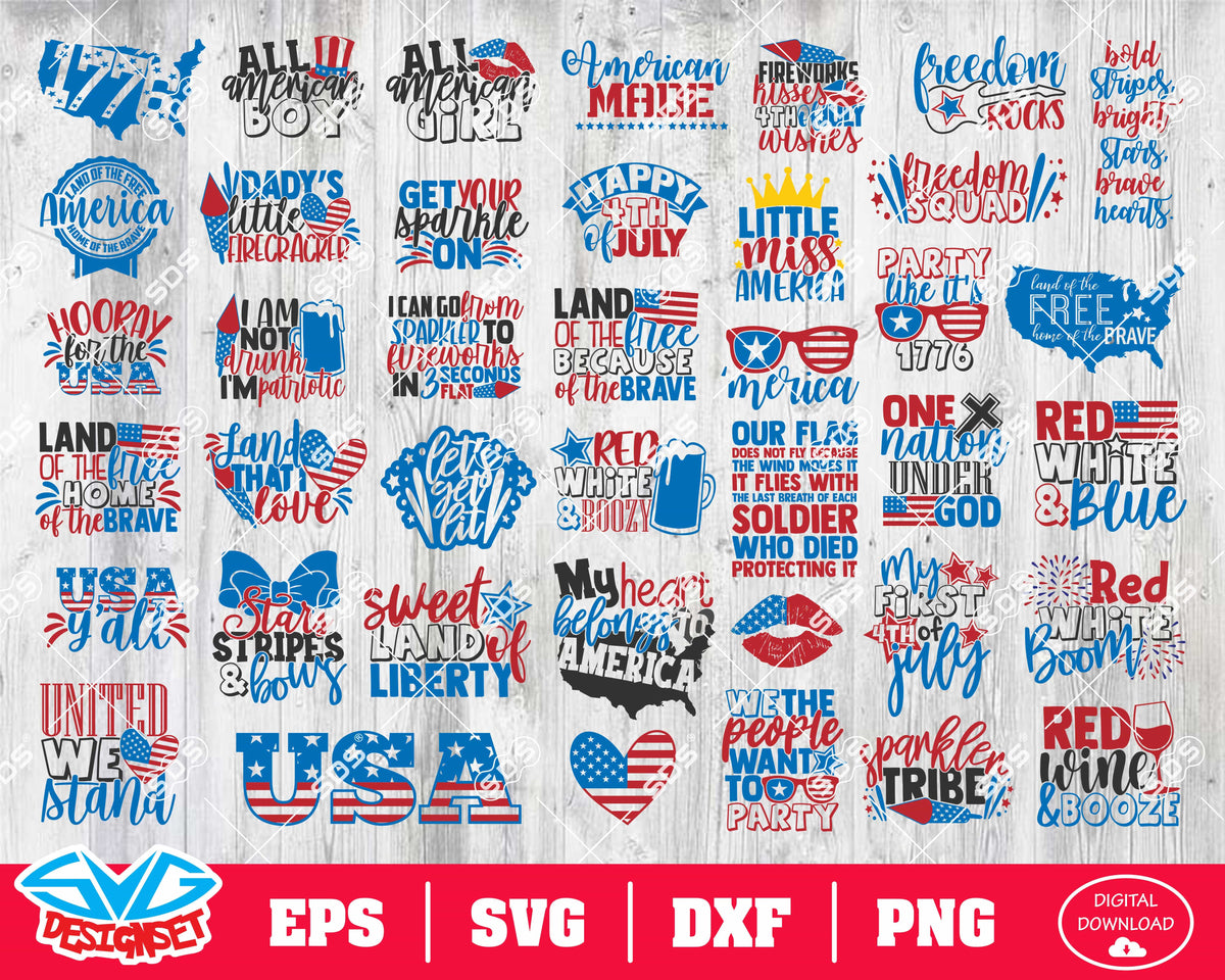 Fourth of July Svg, Dxf, Eps, Png, Clipart, Silhouette and Cutfiles