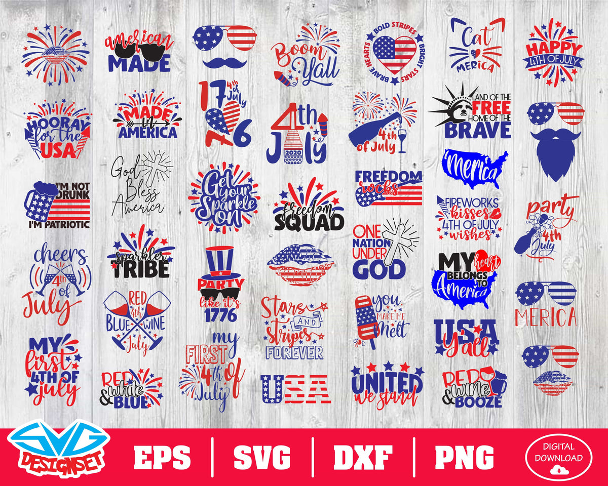 Fourth of July Svg, Dxf, Eps, Png, Clipart, Silhouette and Cutfiles