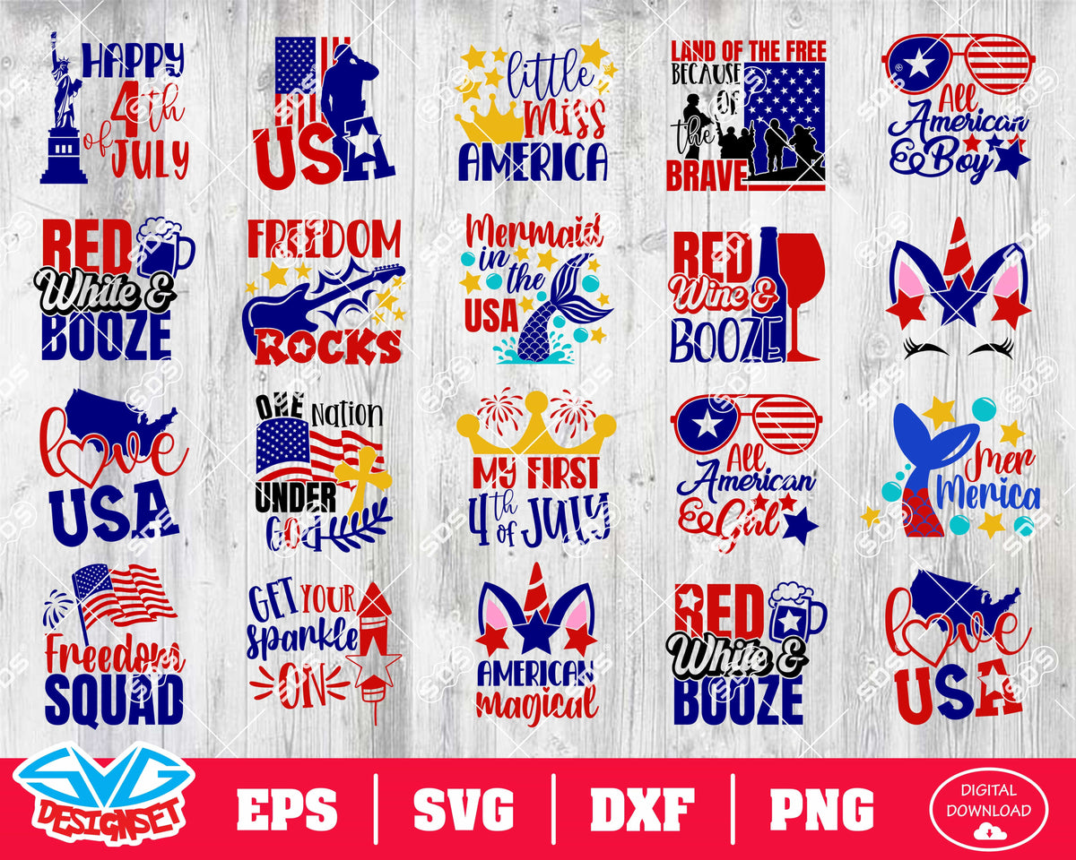 Fourth of July Svg, Dxf, Eps, Png, Clipart, Silhouette and Cutfiles
