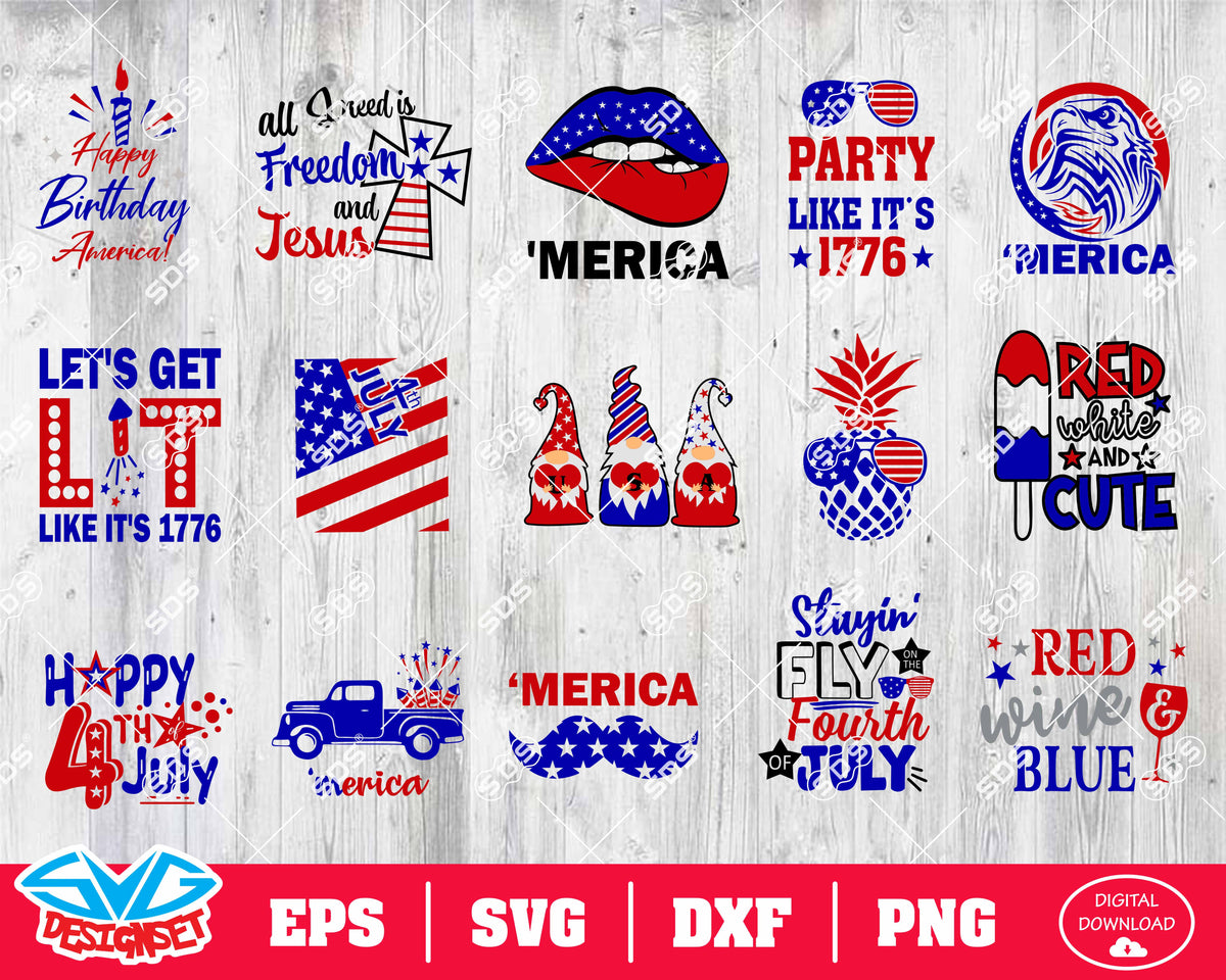 Fourth of July Svg, Dxf, Eps, Png, Clipart, Silhouette and Cutfiles