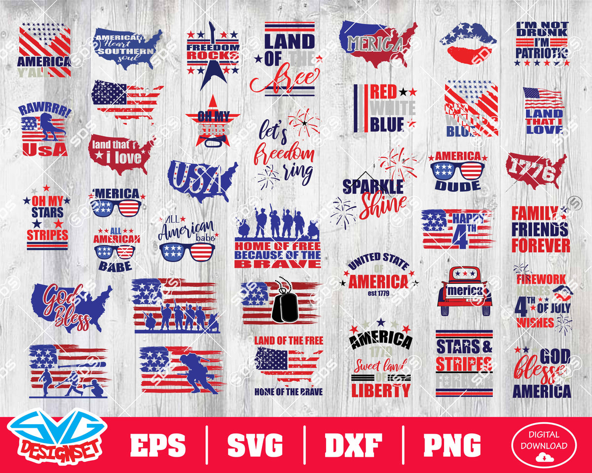 Fourth of July Svg, Dxf, Eps, Png, Clipart, Silhouette and Cutfiles
