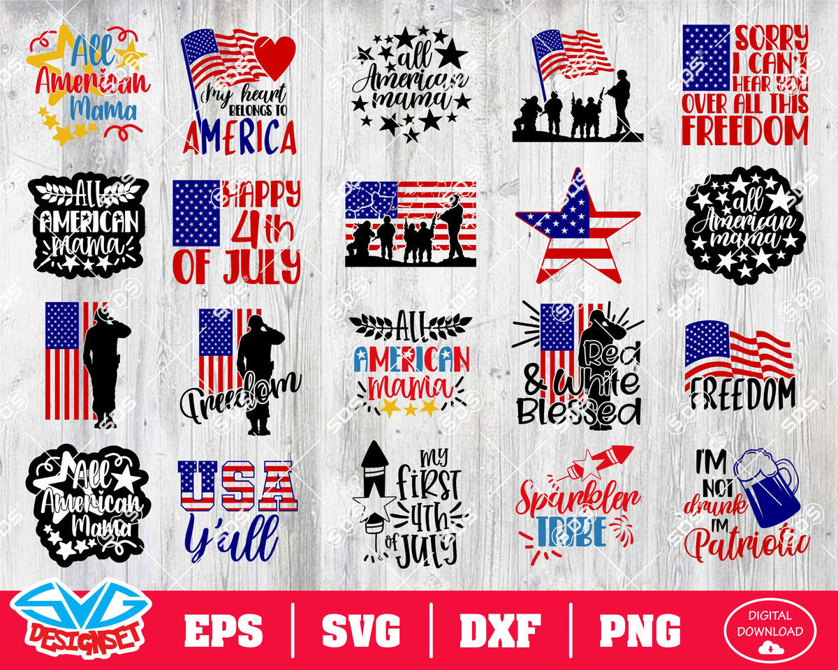 Fourth of July Svg, Dxf, Eps, Png, Clipart, Silhouette and Cutfiles