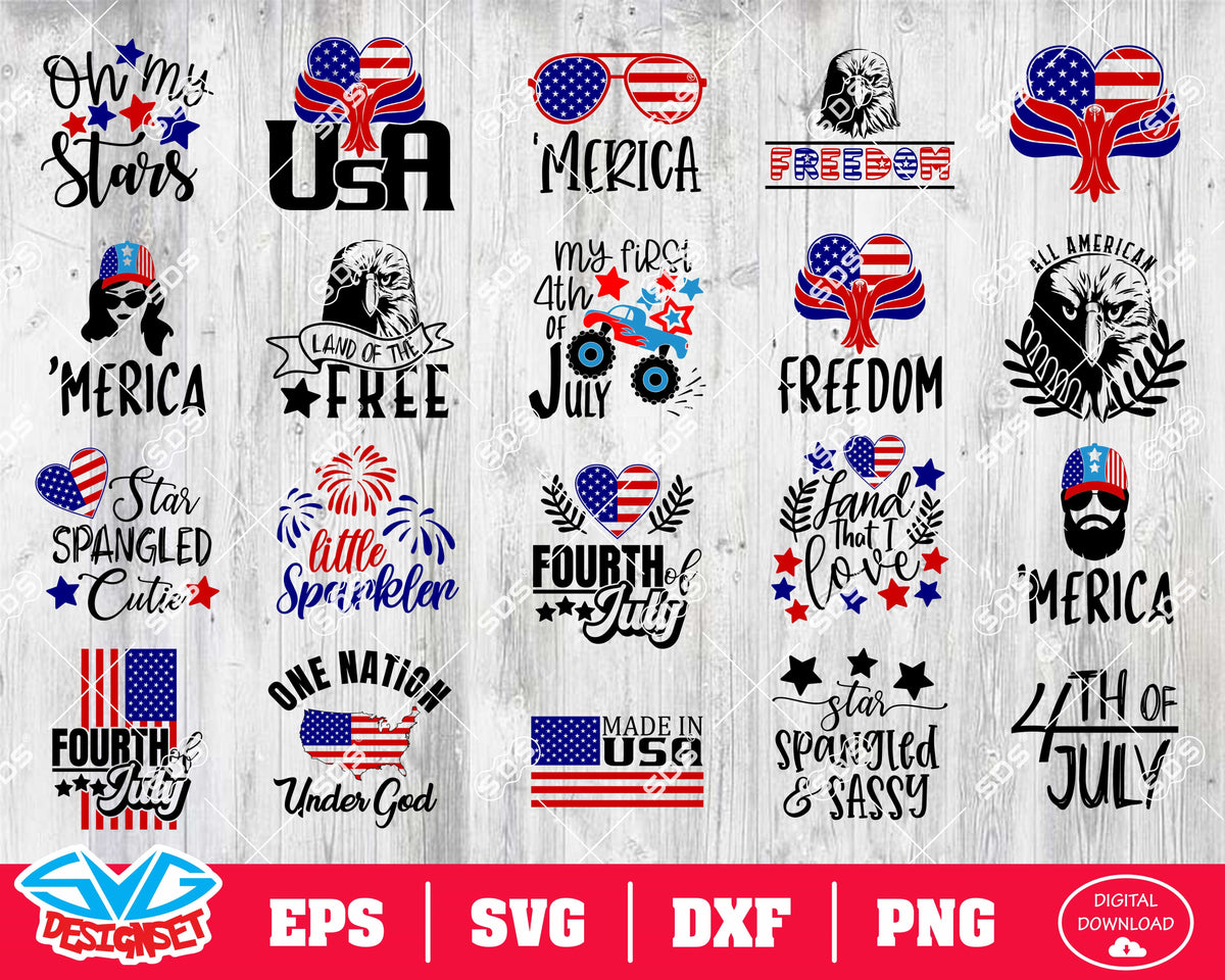 Fourth of July Svg, Dxf, Eps, Png, Clipart, Silhouette and Cutfiles