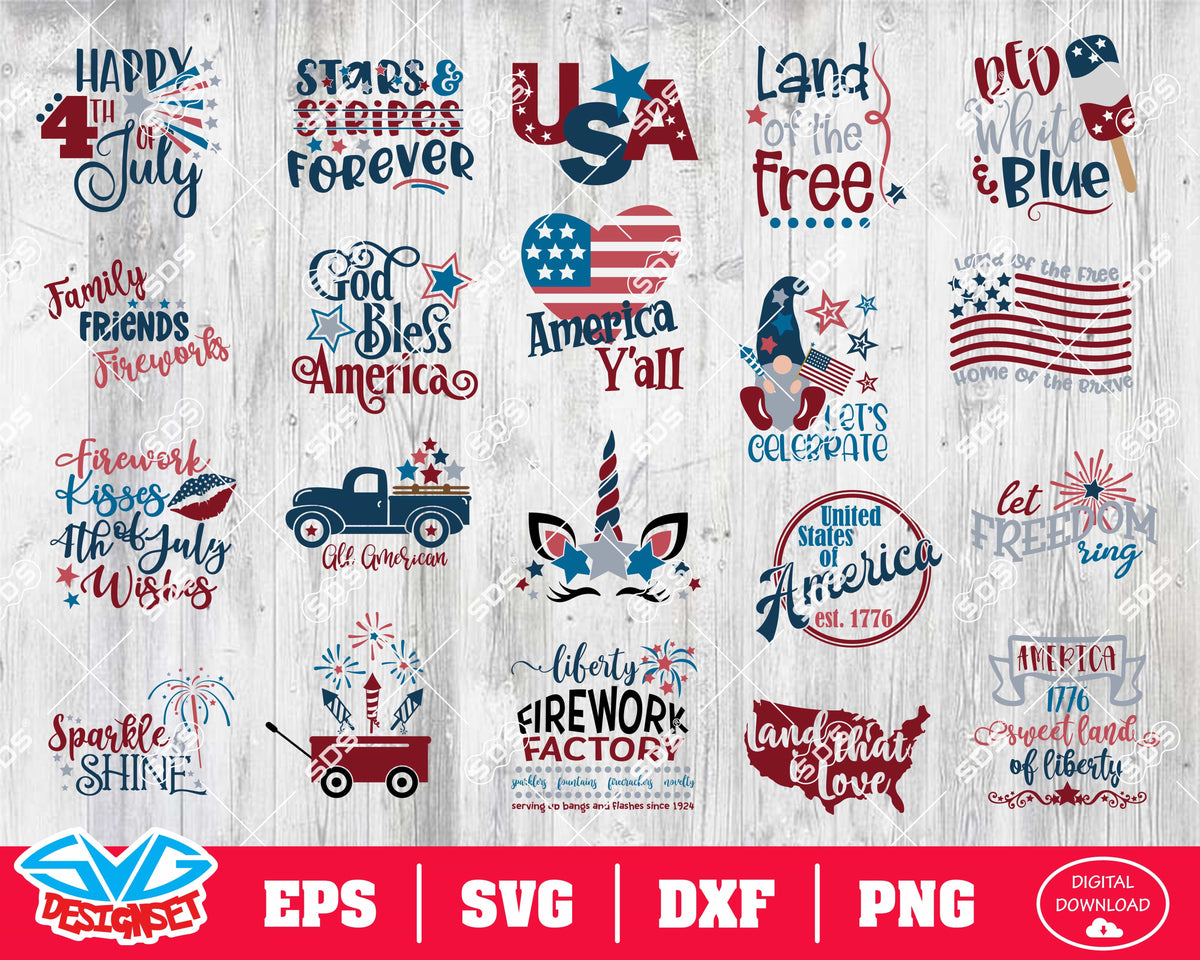 Fourth of July Svg, Dxf, Eps, Png, Clipart, Silhouette and Cutfiles
