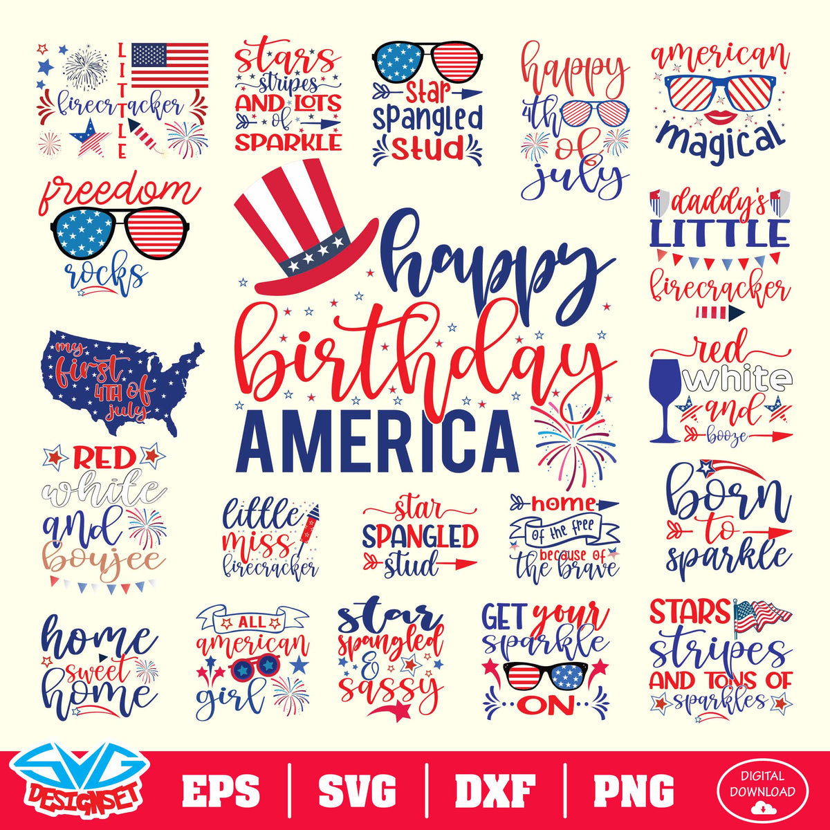 Fourth of July Svg, Dxf, Eps, Png, Clipart, Silhouette and Cutfiles
