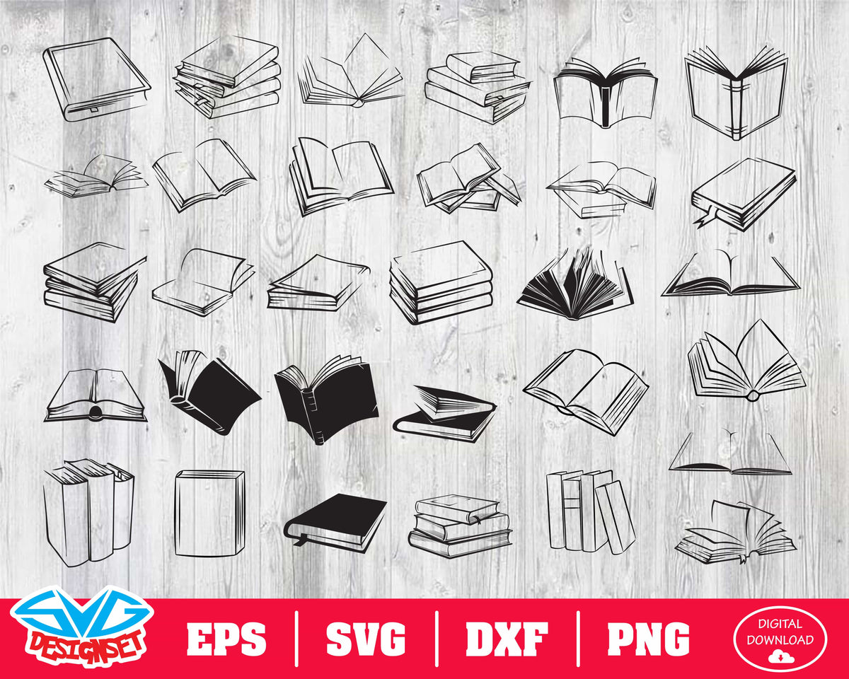 Book Svg, Dxf, Eps, Png, Clipart, Silhouette and Cutfiles
