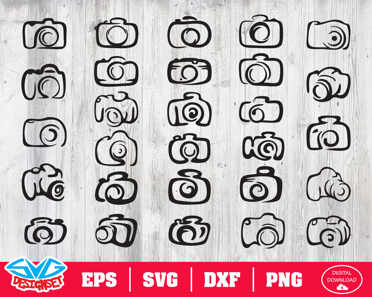 Camera icons Svg, Dxf, Eps, Png, Clipart, Silhouette and Cutfiles