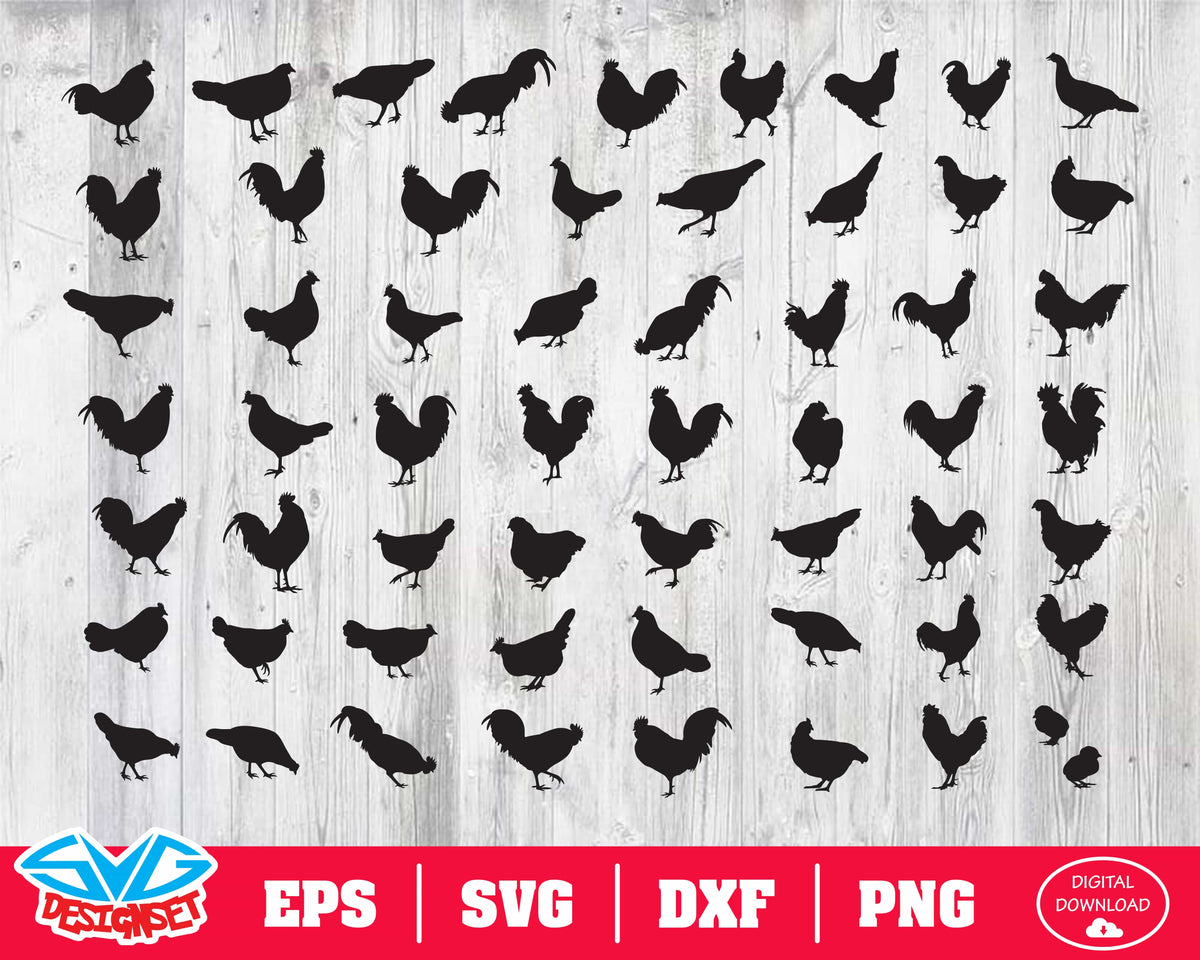 Chicken Svg, Dxf, Eps, Png, Clipart, Silhouette and Cutfiles