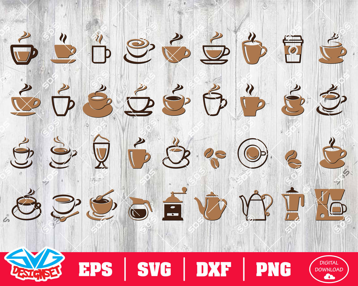 Coffee Svg, Dxf, Eps, Png, Clipart, Silhouette and Cutfiles #3