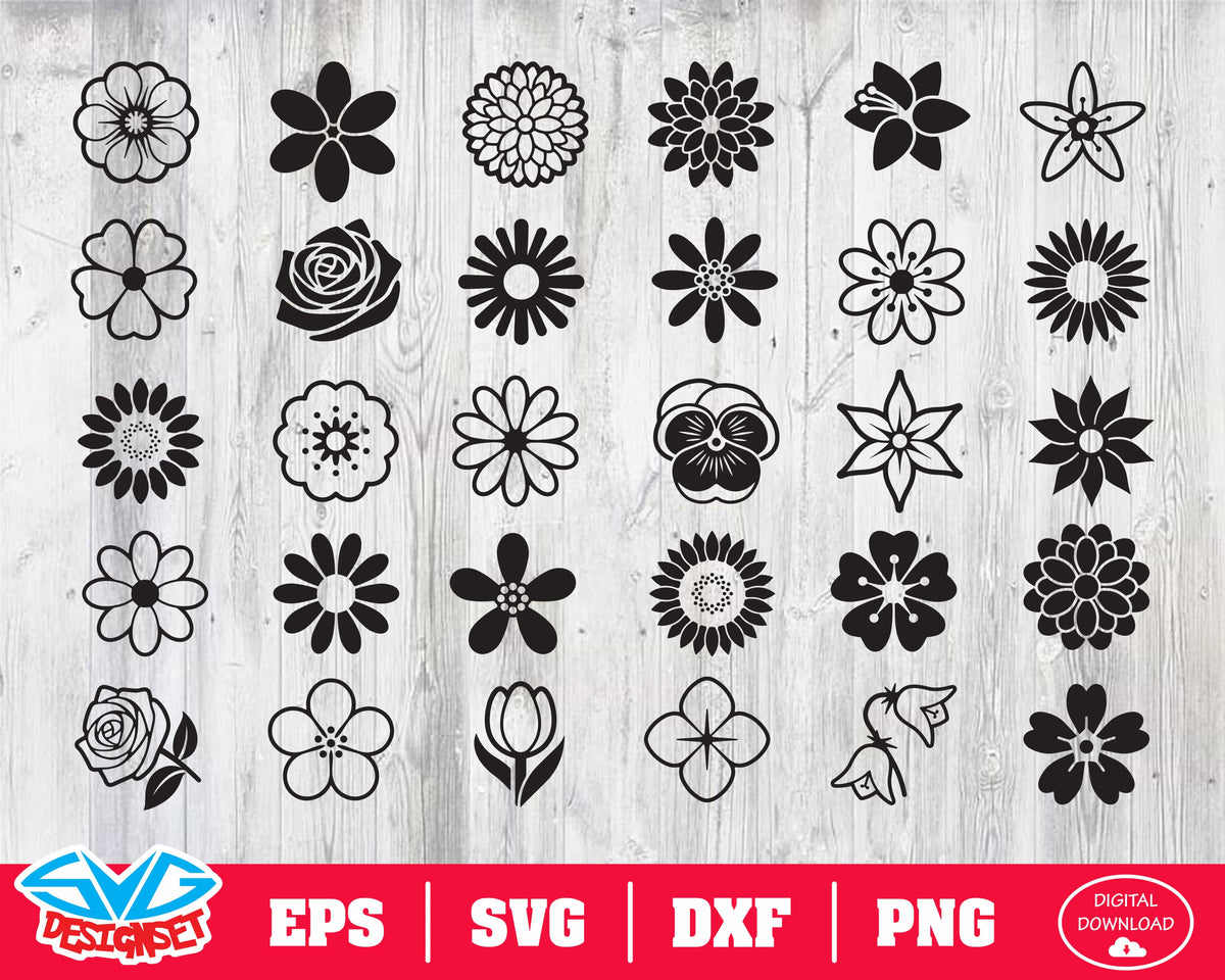 Flower Svg, Dxf, Eps, Png, Clipart, Silhouette and Cutfiles