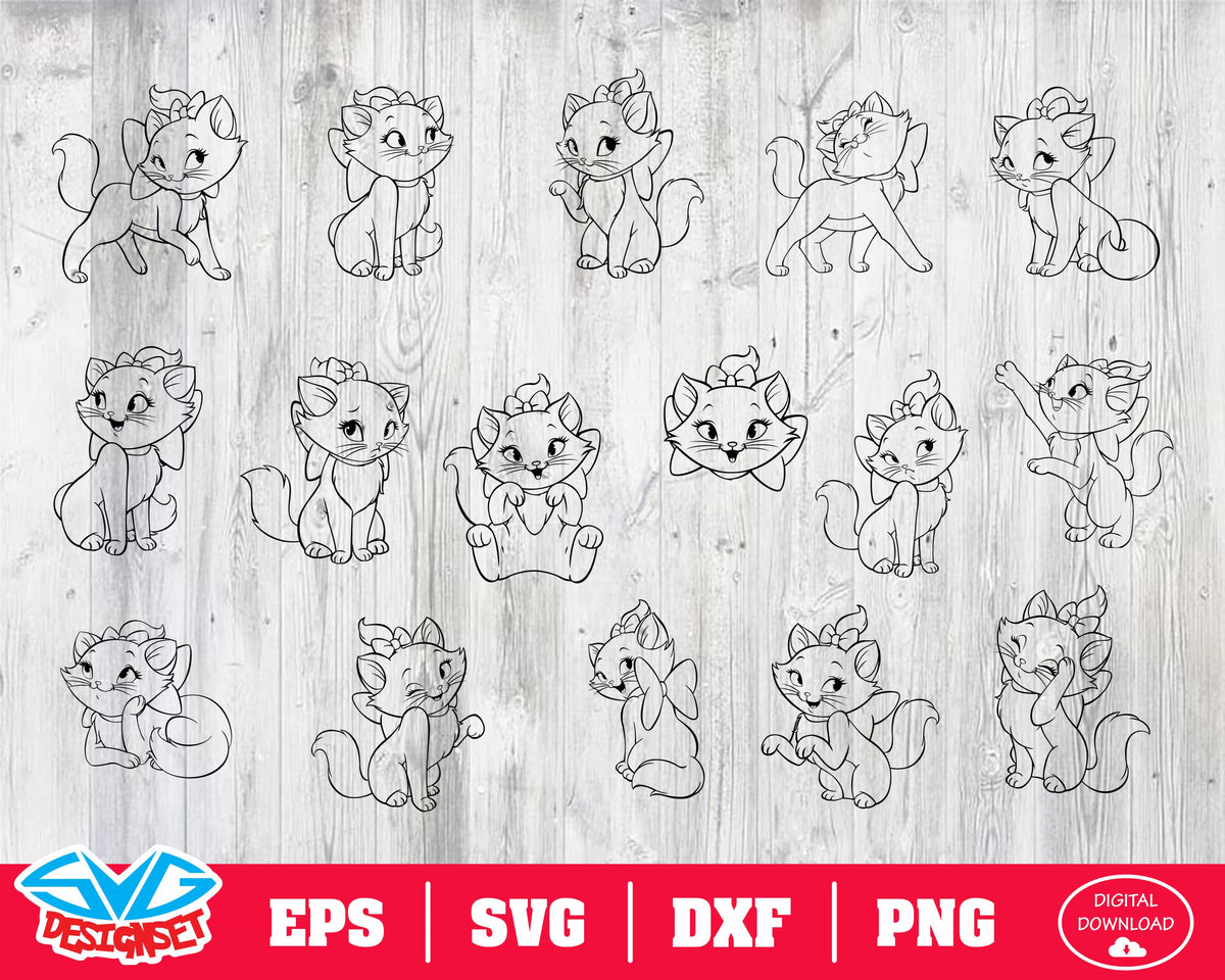 Marie Cat Svg, Dxf, Eps, Png, Clipart, Silhouette and Cutfiles