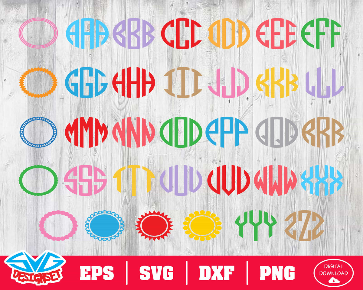 Oval monogram Svg, Dxf, Eps, Png, Clipart, Silhouette and Cutfiles