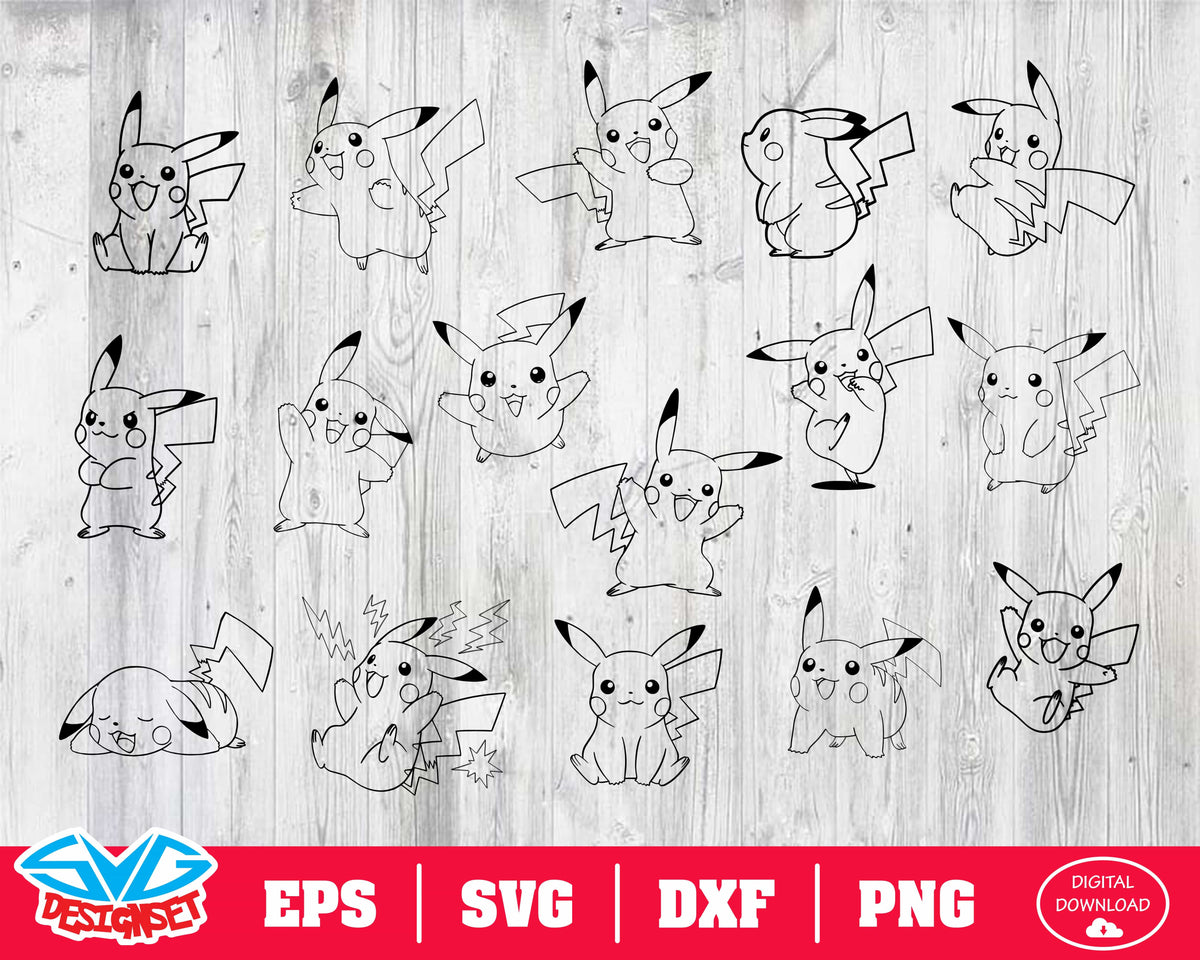 Pikachu Svg, Dxf, Eps, Png, Clipart, Silhouette and Cutfiles