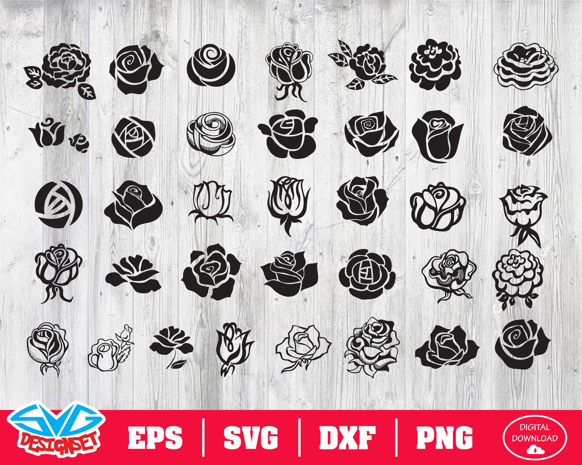 Rose Svg, Dxf, Eps, Png, Clipart, Silhouette and Cutfiles