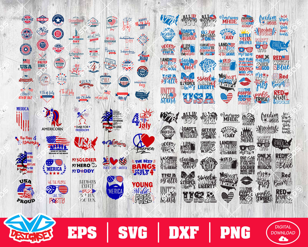 Fourth of July Big BundleSvg, Dxf, Eps, Png, Clipart, Silhouette an...