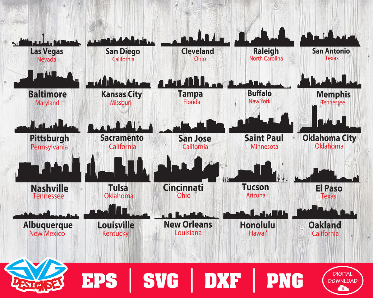 US Skyline Svg, Dxf, Eps, Png, Clipart, Silhouette and Cutfiles