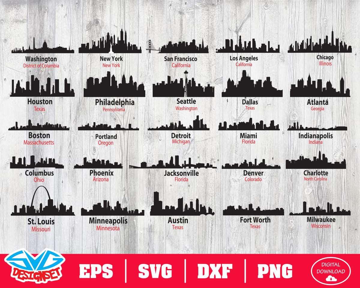 US Skyline Svg, Dxf, Eps, Png, Clipart, Silhouette and Cutfiles