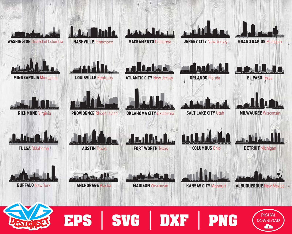 US Skyline Svg, Dxf, Eps, Png, Clipart, Silhouette and Cutfiles