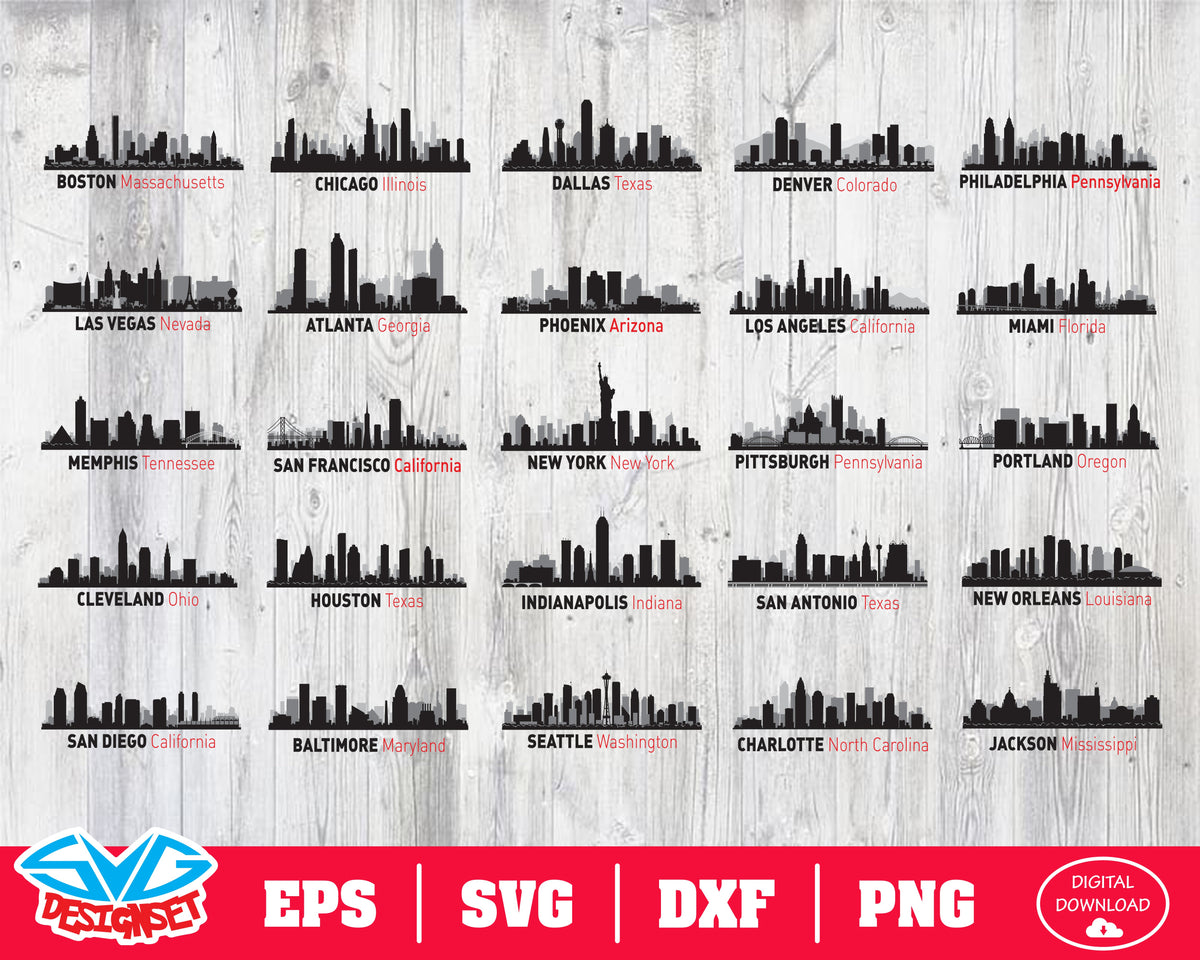 US Skyline Svg, Dxf, Eps, Png, Clipart, Silhouette and Cutfiles