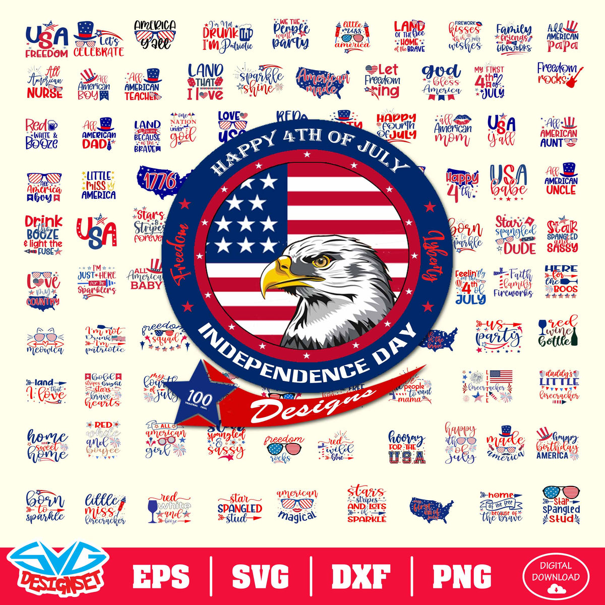 Fourth of July Big BundleSvg, Dxf, Eps, Png, Clipart, Silhouette an...