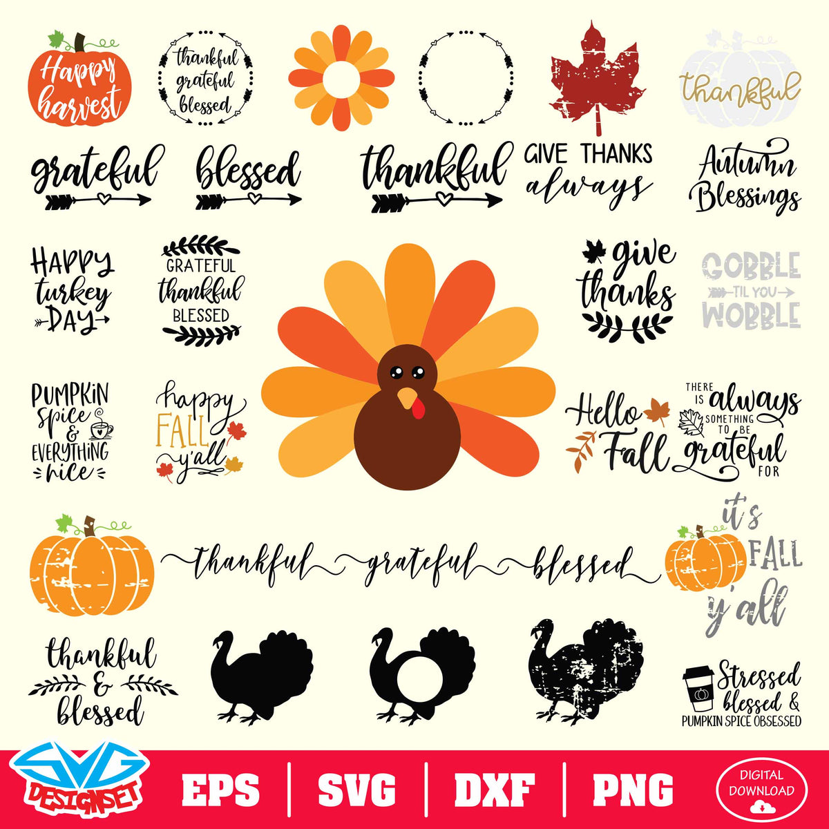 Thanksgiving Big Bundle Svg, Dxf, Eps, Png, Clipart, Silhouette and...