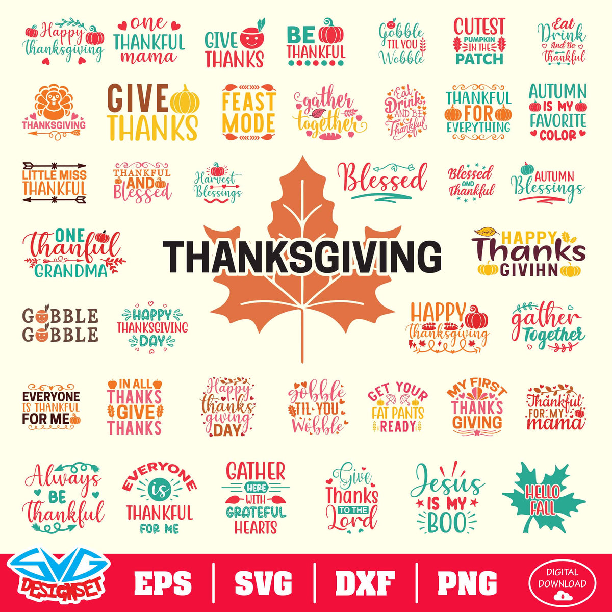 Thanksgiving Big Bundle Svg, Dxf, Eps, Png, Clipart, Silhouette and Cu