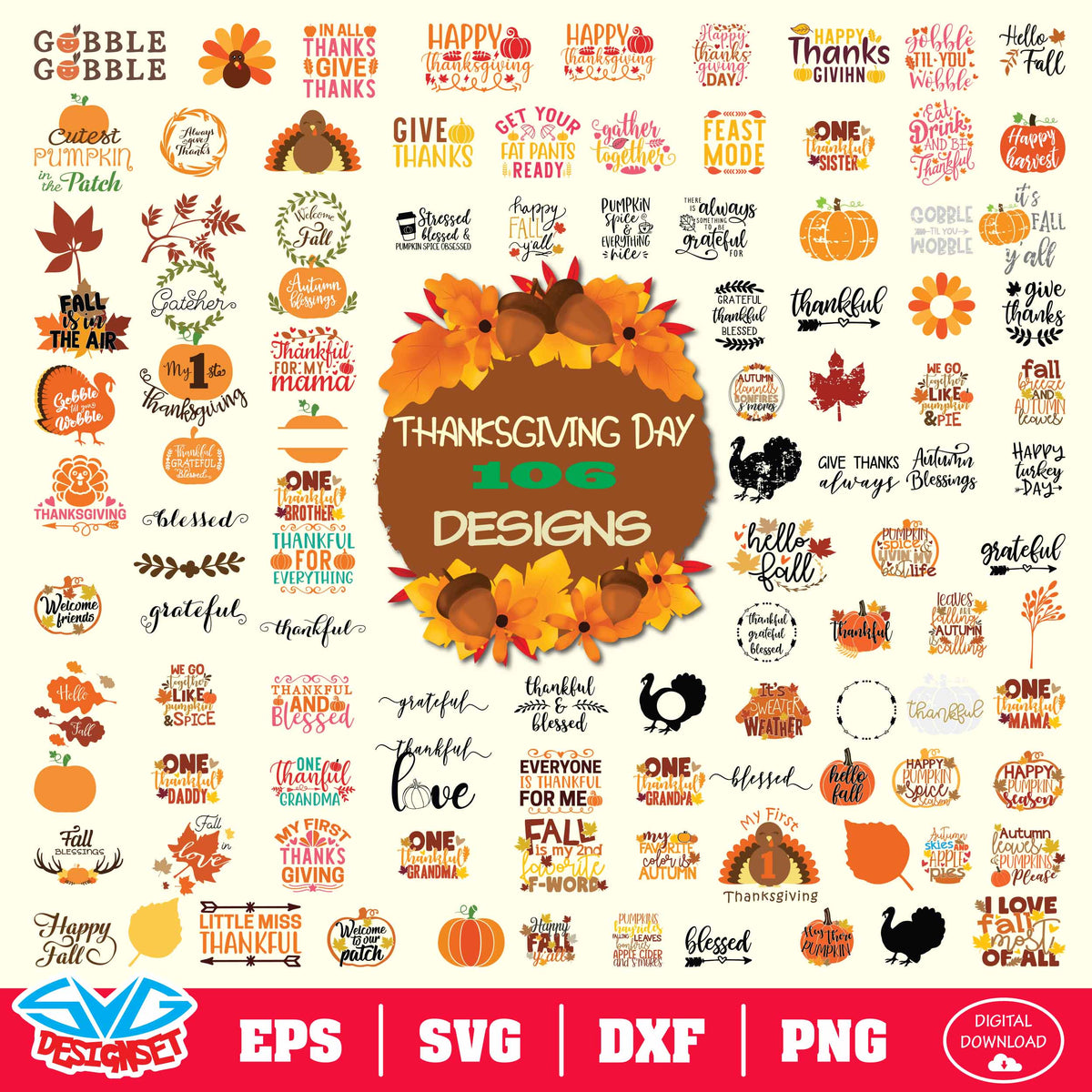 Thanksgiving Big Bundle Svg, Dxf, Eps, Png, Clipart, Silhouette and...