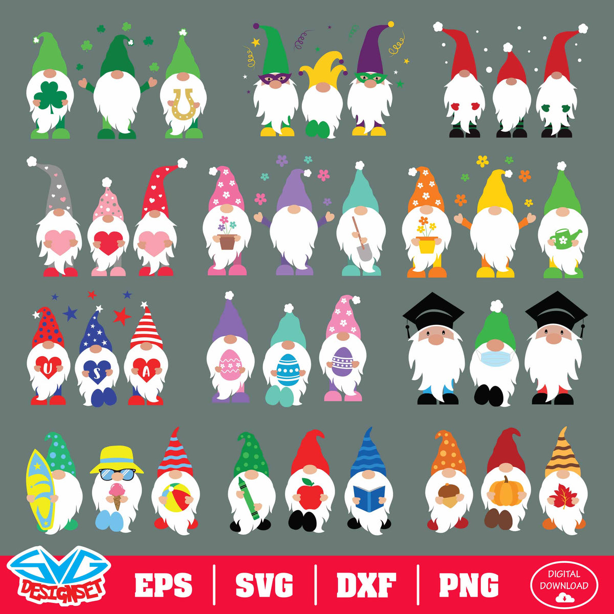 Ultimate Holidays Gnomes Bundle Svg, Dxf, Eps, Png, Clipart, Silhouett