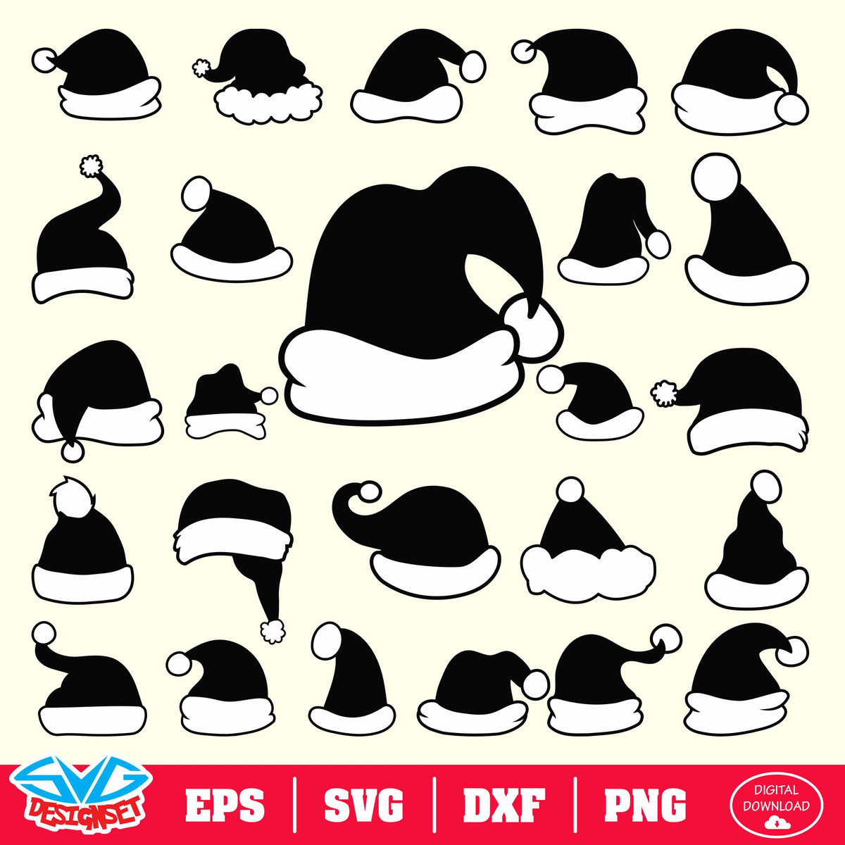 Santa Hats Bundle Svg, Dxf, Eps, Png, Clipart, Silhouette and Cutfiles