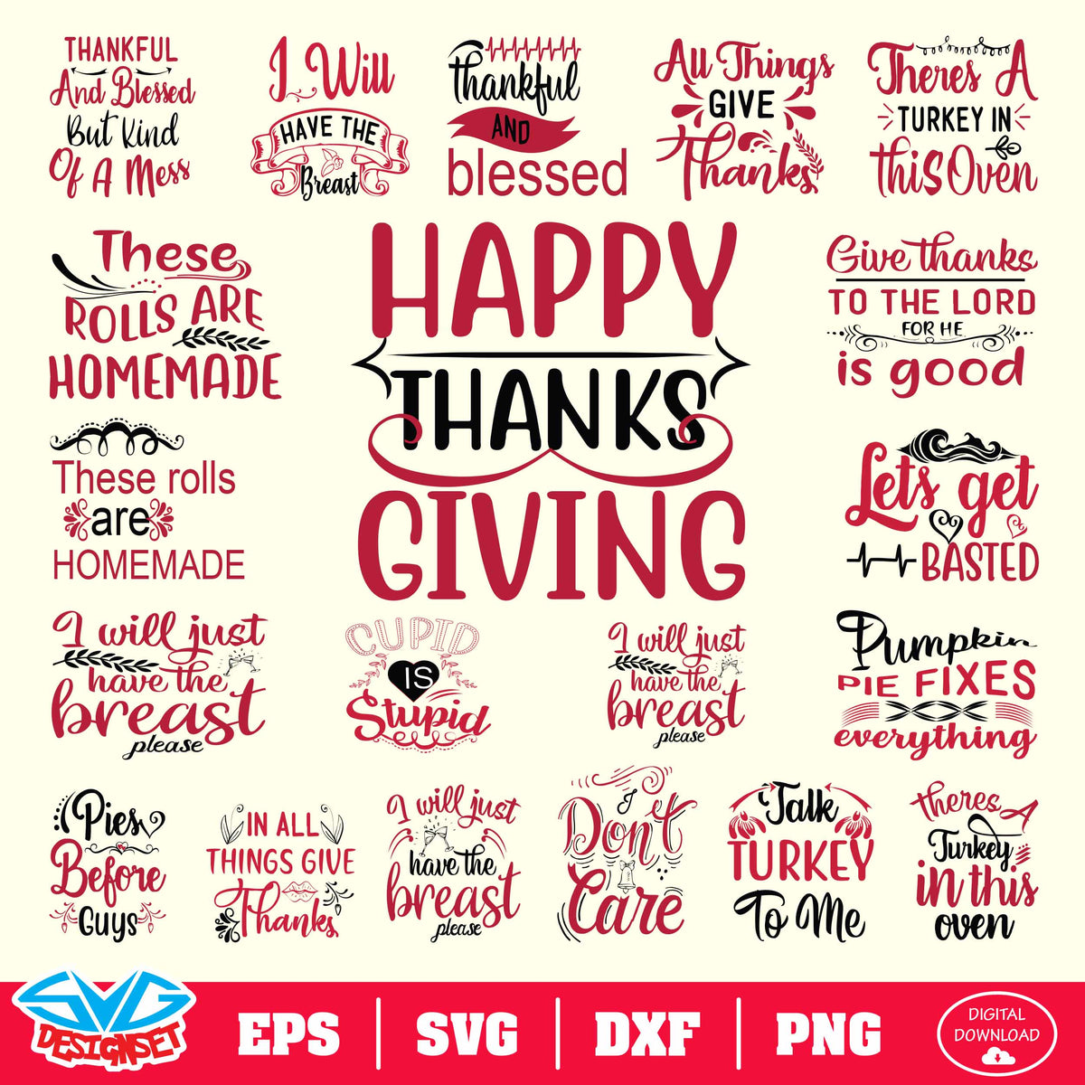 Thanksgiving Svg, Dxf, Eps, Png, Clipart, Silhouette and Cutfiles #006